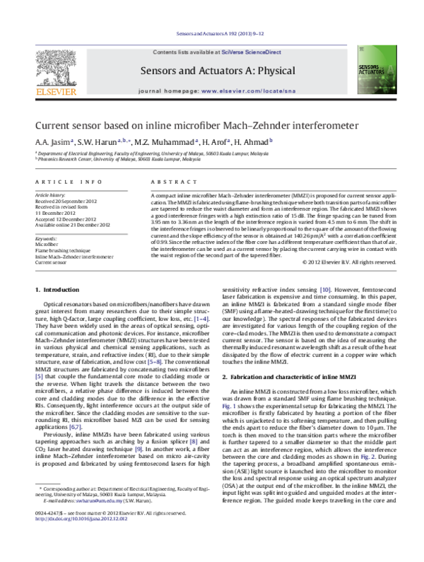 (PDF) Current sensor based on inline microfiber Mach–Zehnder interferometer