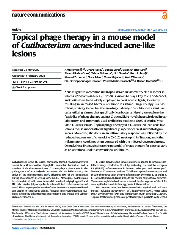 (PDF) Topical phage therapy in a mouse model of Cutibacterium acnes ...