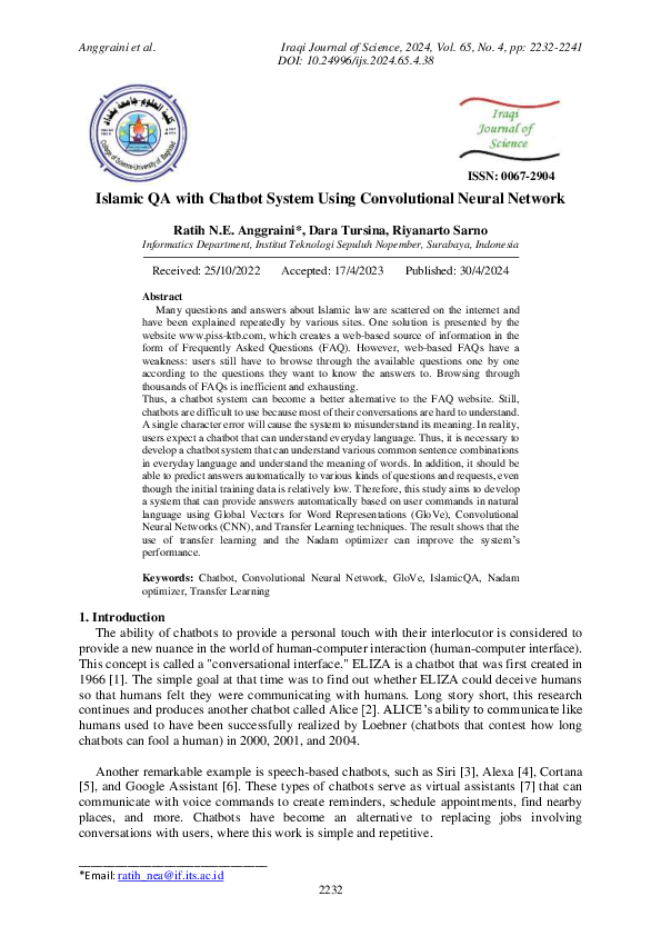 (PDF) Islamic QA with Chatbot System Using Convolutional Neural Network