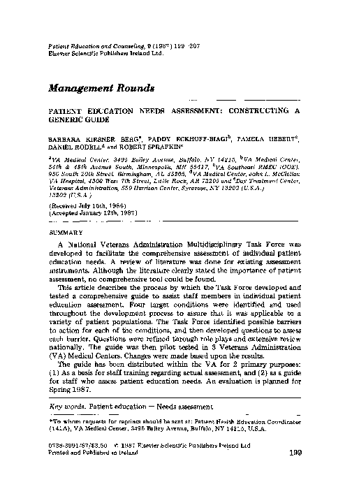 (PDF) Patient education needs assessment: Constructing a generic guide