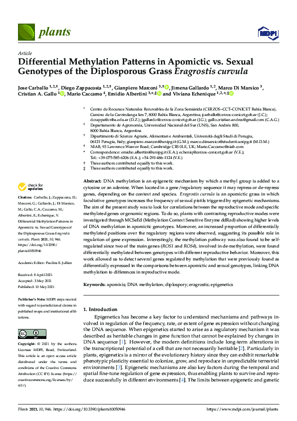 (PDF) Differential Methylation Patterns in Apomictic vs. Sexual ...