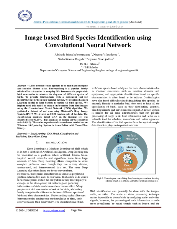 (PDF) Image based Bird Species Identification using Convolutional ...