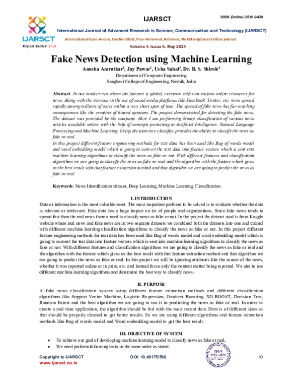 (PDF) Fake News Detection using Machine Learning