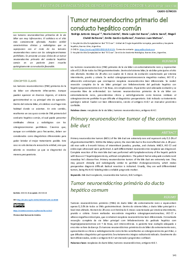 (PDF) Tumor neuroendocrino primario del conducto hepático común
