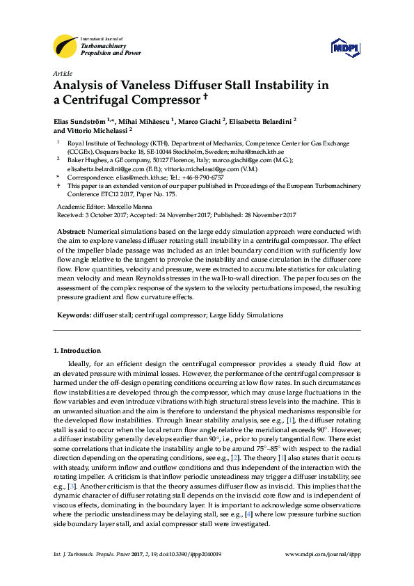 (PDF) Analysis of Vaneless Diffuser Stall Instability in a Centrifugal ...