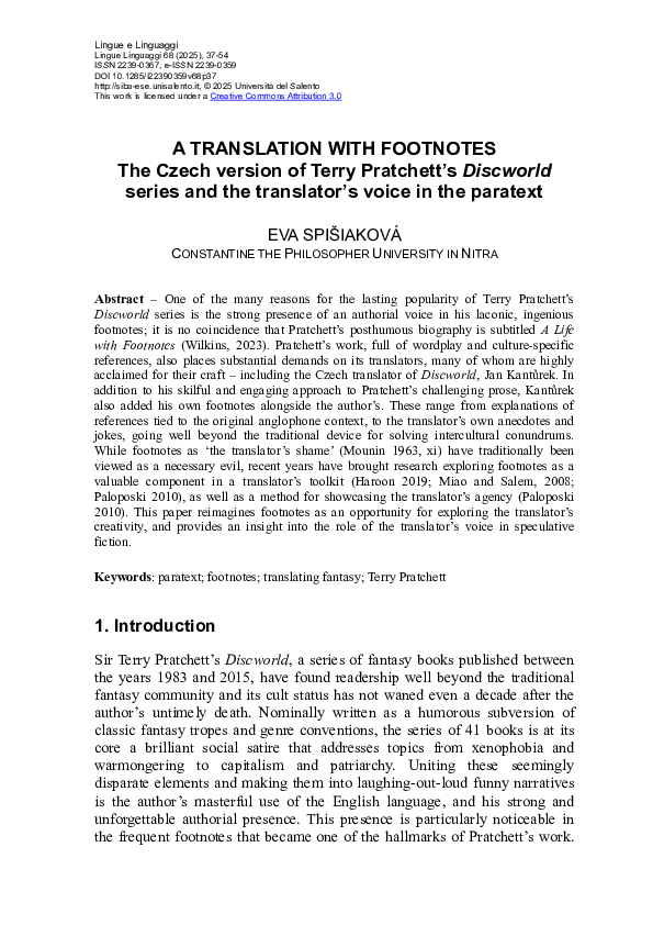 (PDF) A Translation with Footnotes: The Czech version of Terry ...