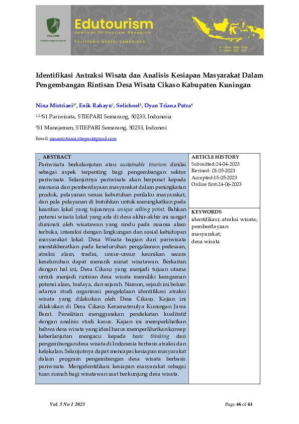 (PDF) Identifikasi Antraksi Wisata dan Analisis Kesiapan Masyarakat ...
