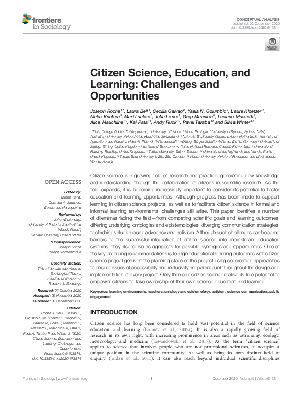 (PDF) Citizen Science, Education, and Learning: Challenges and ...