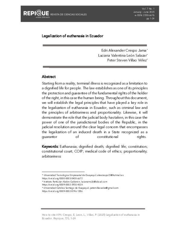 (PDF) Legalization of euthanasia in Ecuador