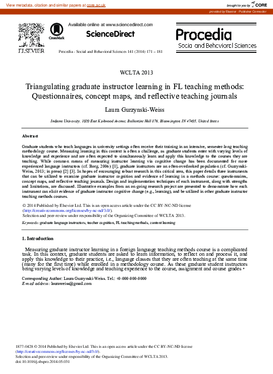 (PDF) Triangulating Graduate Instructor Learning in FL Teaching Methods: Questionnaires, Concept ...