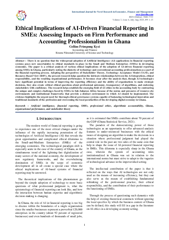 (PDF) Ethical Implications of AI-Driven Financial Reporting in SMEs ...