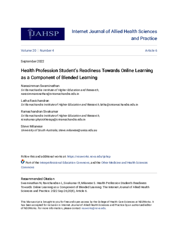 (PDF) Health Profession Student’s Readiness Towards Online Learning as ...