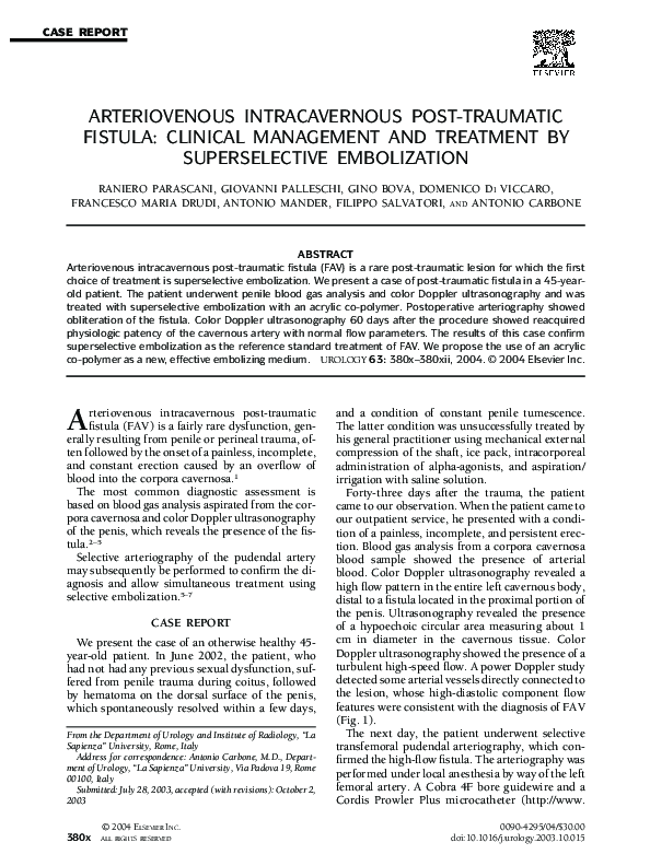 (PDF) Arteriovenous intracavernous post-traumatic fistula: clinical ...