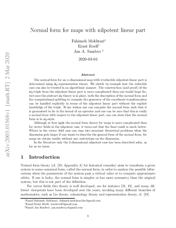 (PDF) Normal form for maps with nilpotent linear part