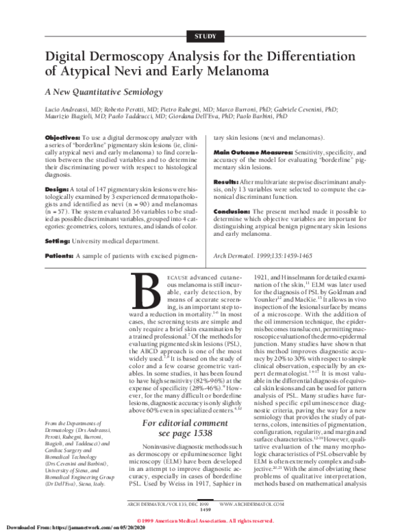 (PDF) Digital Dermoscopy Analysis for the Differentiation of Atypical ...