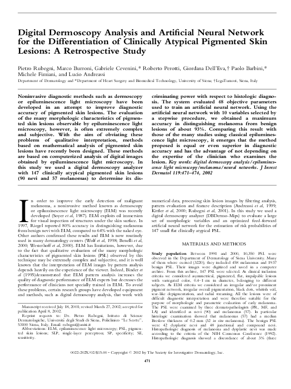 (PDF) Digital Dermoscopy Analysis and Artificial Neural Network for the ...