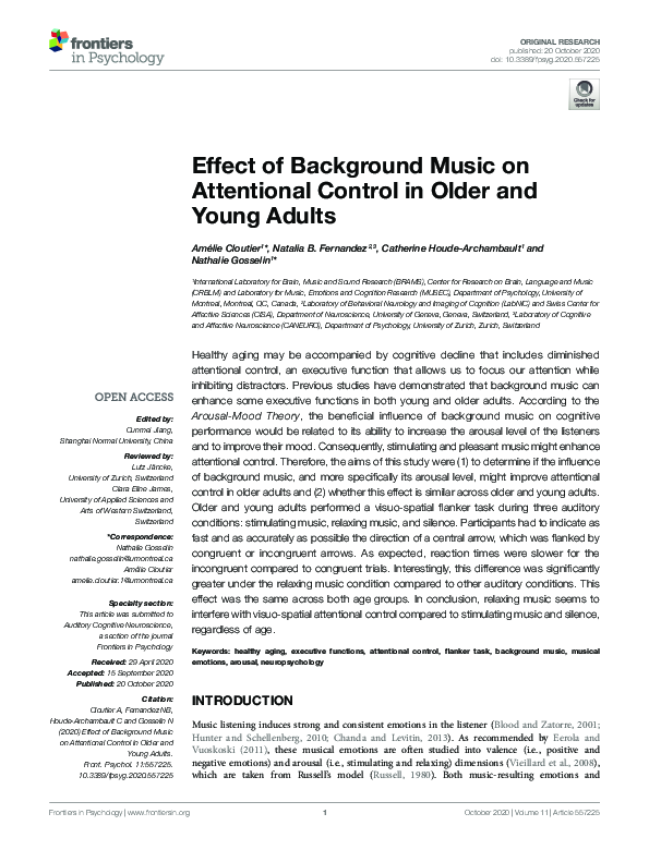 (PDF) Effect of Background Music on Attentional Control in Older and Young Adults