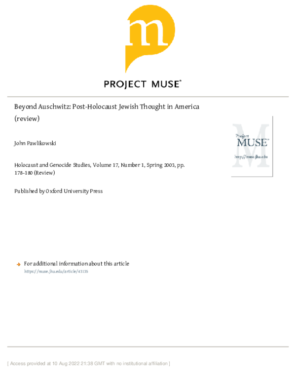 (PDF) Beyond Auschwitz: Post-Holocaust Jewish Thought in America