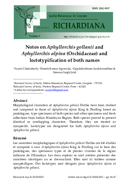 (PDF) Notes on Aphyllorchis gollanii and Aphyllorchis alpina ...