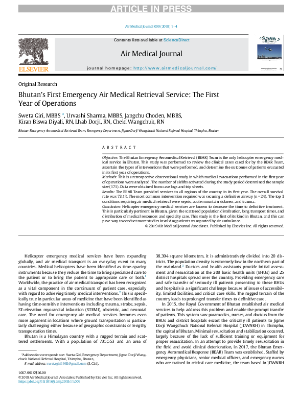 (PDF) Bhutan's First Emergency Air Medical Retrieval Service: The First ...