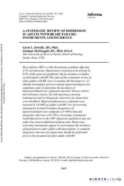(PDF) A SYSTEMATIC REVIEW OF DEPRESSION IN ADULTS WITH HEART FAILURE ...