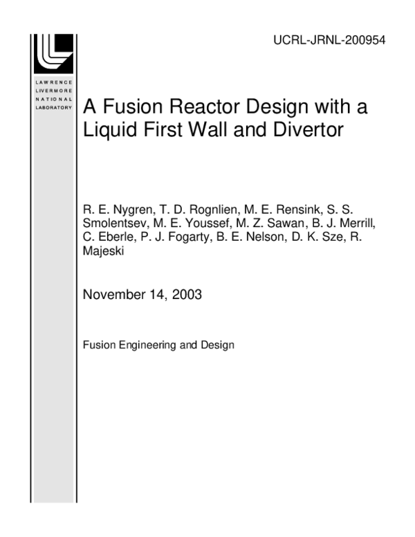 (PDF) A fusion reactor design with a liquid first wall and divertor