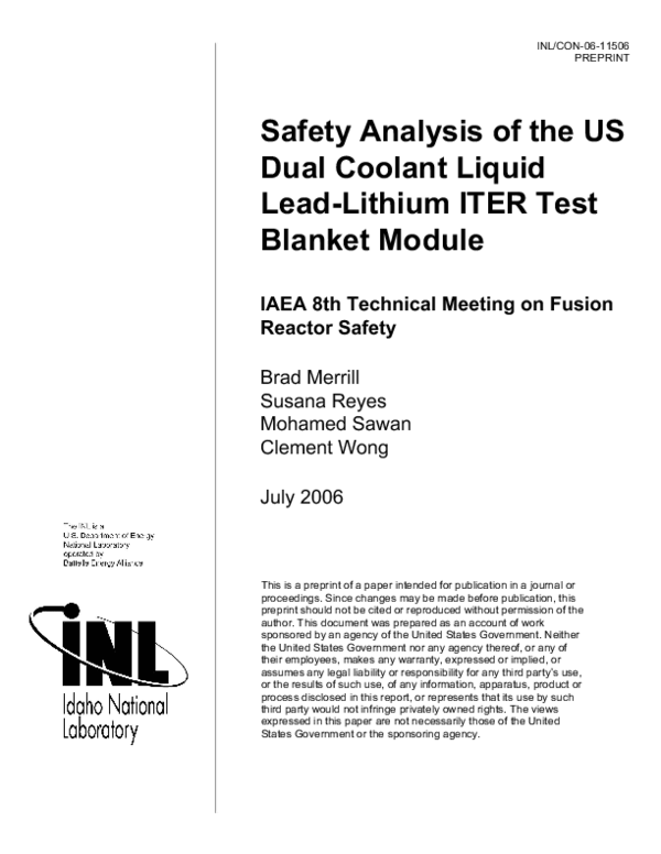(PDF) Safety analysis of the US dual coolant liquid lead–lithium ITER ...