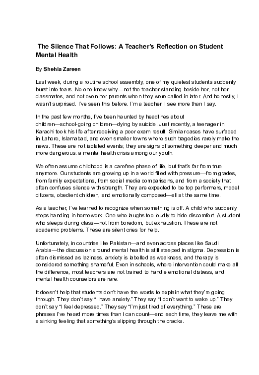 (PDF) The Silence That Follows: A Teacher's Reflection on Student ...