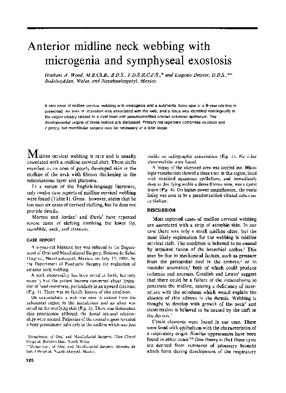 (PDF) Anterior midline neck webbing with microgenia and symphyseal ...