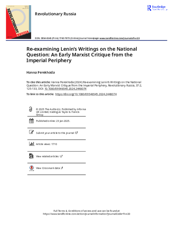 (PDF) Re-examining Lenin’s Writings on the National Question: An Early ...