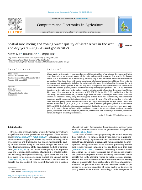 (PDF) Spatial monitoring and zoning water quality of Sistan River in ...