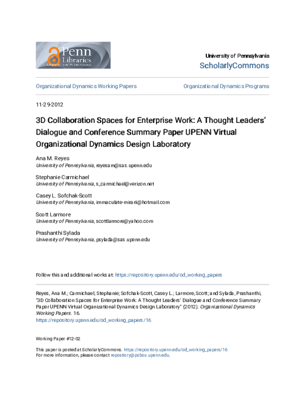 (PDF) 3D Collaboration Spaces for Enterprise Work: A Thought Leaders ...