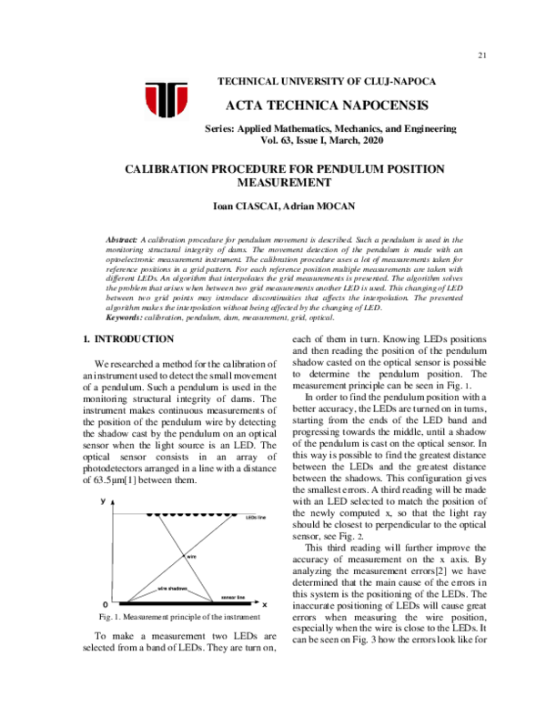 (PDF) Calibration Procedure for Pendulum Position Measurement