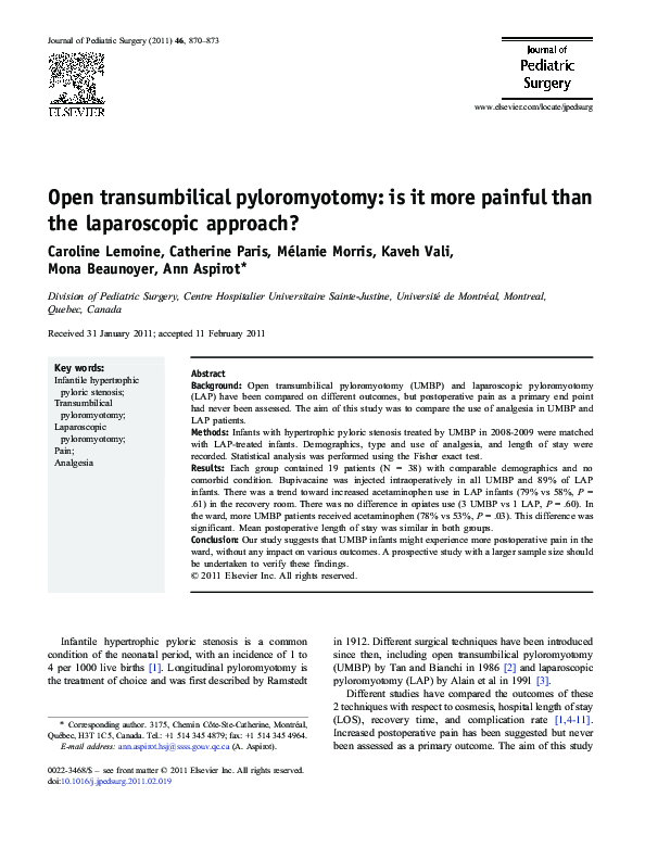 (PDF) Open transumbilical pyloromyotomy: is it more painful than the ...