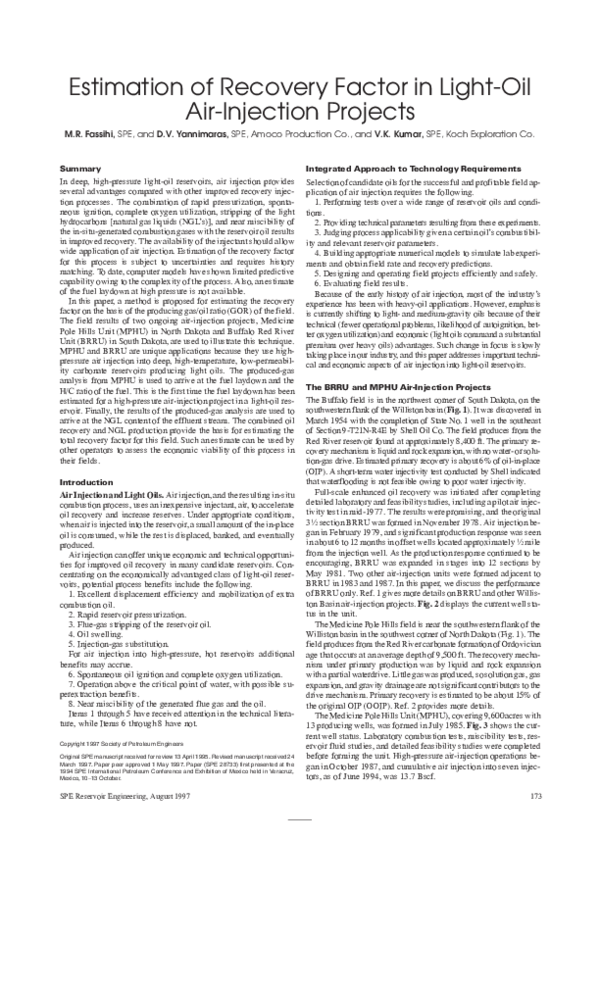 (PDF) Estimation of Recovery Factor in Light-Oil Air-Injection Projects