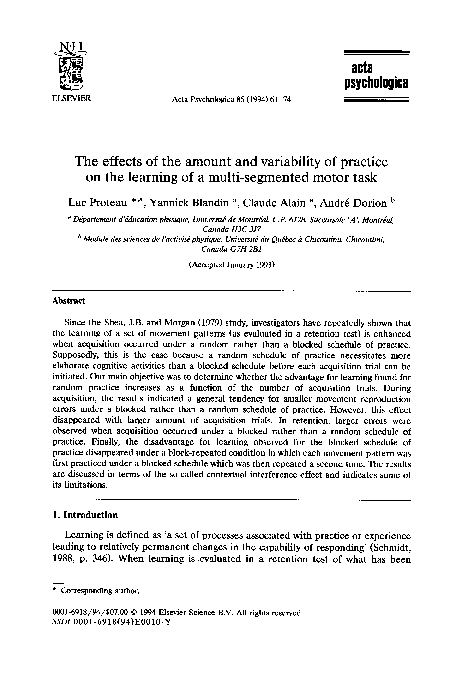 (PDF) The effects of the amount and variability of practice on the learning of a multi-segmented ...