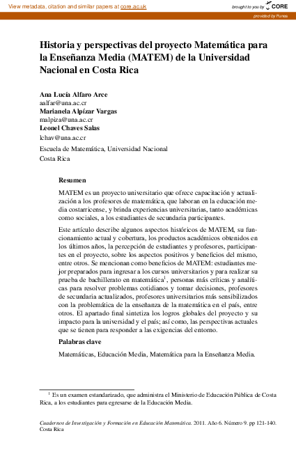 (PDF) Historia y perspectivas del proyecto Matemática para la Enseñanza ...