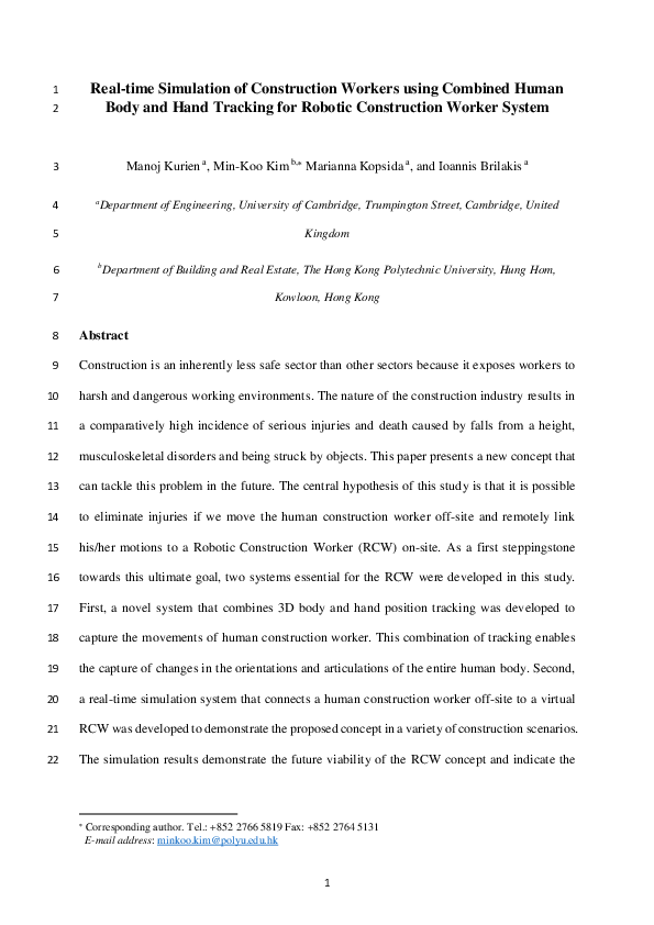 (PDF) Real-time simulation of construction workers using combined human ...