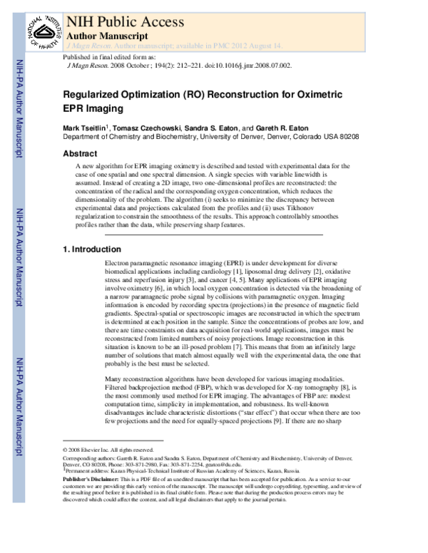 (PDF) Regularized optimization (RO) reconstruction for oximetric EPR ...