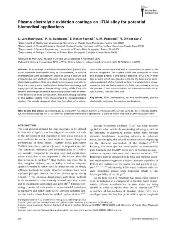 (PDF) Plasma electrolytic oxidation coatings on γTiAl alloy for ...