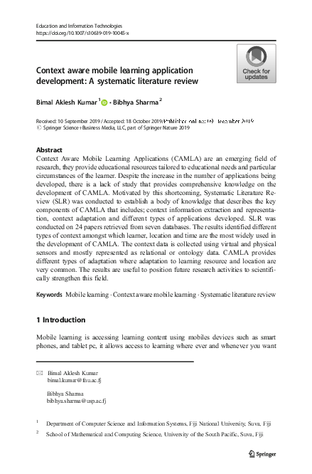 (PDF) Context aware mobile learning application development: A systematic literature review