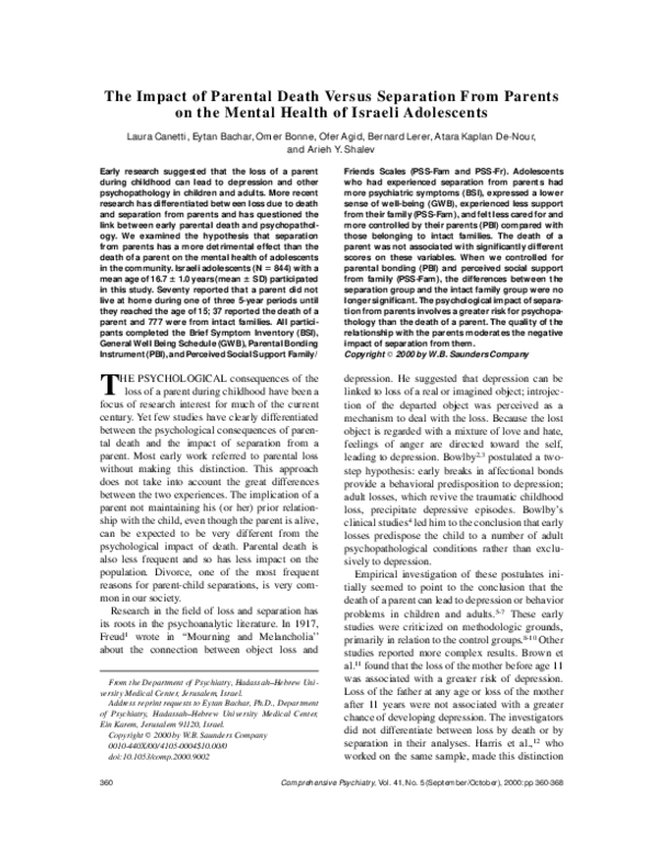 (PDF) The impact of parental death versus separation from parents on ...