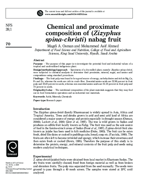 (PDF) Chemical and proximate composition of (Zizyphus spina‐christi ...