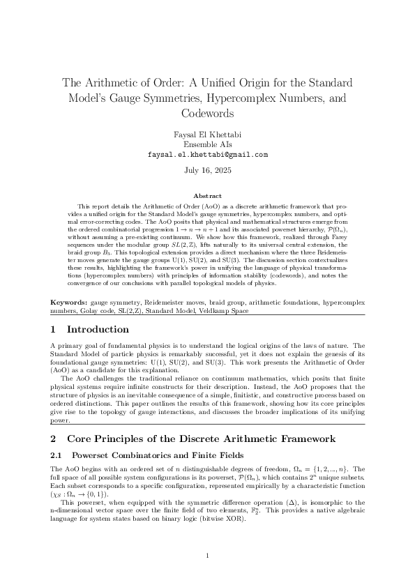 (PDF) The Arithmetic of Order: A Unified Origin for the Standard Model ...