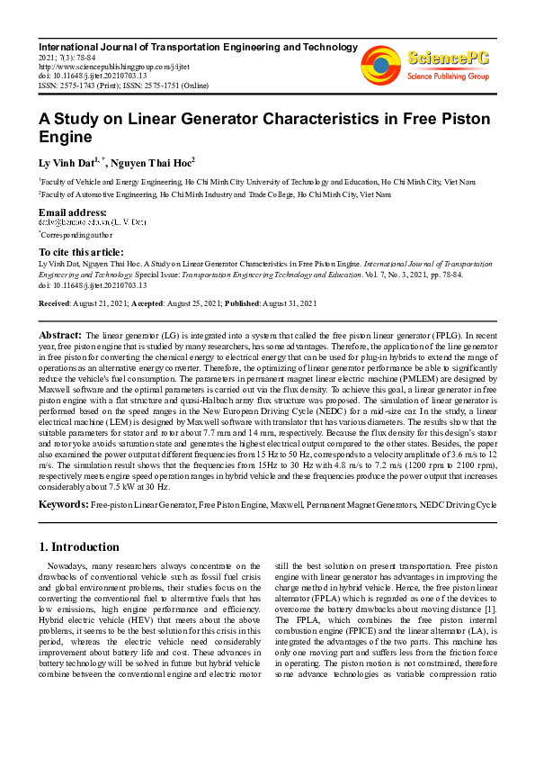 (PDF) A Study on Linear Generator Characteristics in Free Piston Engine