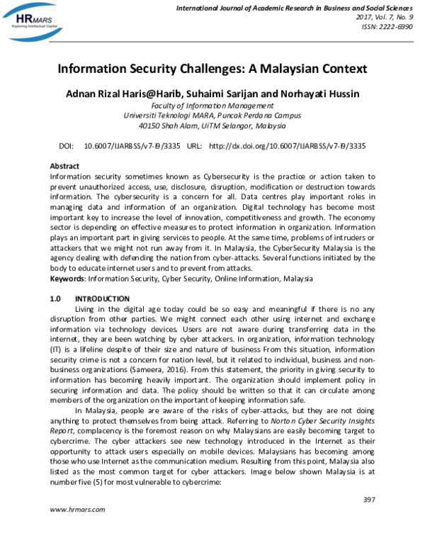 (PDF) Information Security Challenges: A Malaysian Context