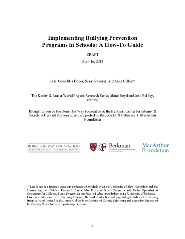 (PDF) Implementing Bullying Prevention Programs in Schools: A How-To Guide