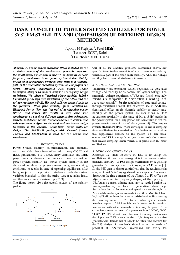 (PDF) Basic Concept of Power System Stabilizer for Power System ...