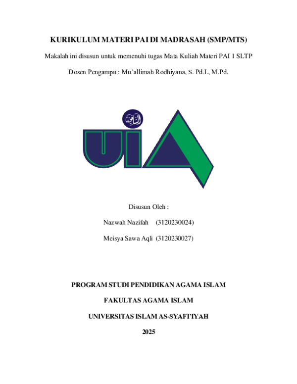 (PDF) KURIKULUM MATERI PAI DI MADRASAH (SMP/MTS)