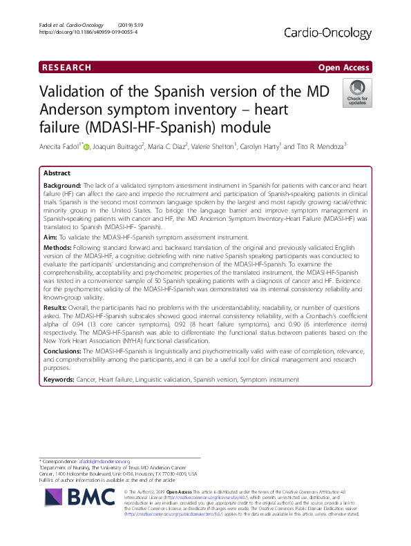(PDF) Validation of the Spanish version of the MD Anderson symptom ...